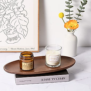 Insunen Walnut Wood Serving Decorative Tray, Oval Wooden Organizer Trays for Bathroom, Small Solid Wood Party Trays and Platters for Food Snack, 12.6 inches