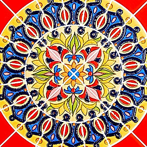 VONLUCE 21 Inch Mosaic Plant Stand, 14 Inch Round Side Table with Ceramic Tile Top, Indoor and Outdoor Accent Table, Outdoor Patio Furniture, End Table for Garden Patio Living Room More, Red