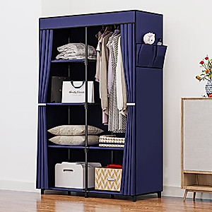 INGIORDAR Portable Closet Wardrobe Organizer Storage with Cover Non-Woben Fabric Portable Wardrobe Closet for Hanging Clothes Racks Shelving 34 Inch for Bedroom, Blue