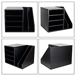 PAG Wood Desktop File Holder Organizer Mail Sorter for File Folders, Mails, Envelopes, Mailing Supplies or Magazines, Black