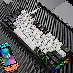 60% Wireless Mechanical Keyboard 61 Keys Mini Gaming Keyboard with Blue Switches for Computer Portable Light up Keyboard Desk Gaming Accessories Cool Stuff Gifts for Teenage Boys Men Women (White)
