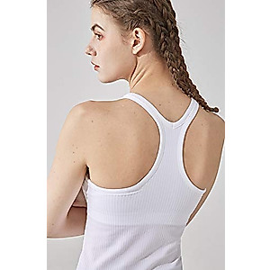 Yoga Racerback Tank Top for Women with Built in Bra,Women's Padded Sports Bra Fitness Workout Running Shirts (White, Medium)
