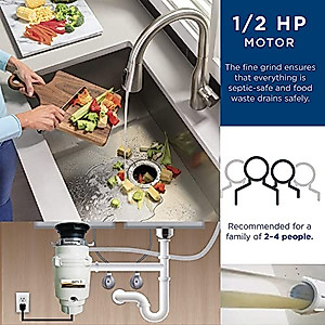 Food Waste Disposer, 1/2 HP 3600RPM Continuous Feed Garbage Disposal, Food Waste Grinding System (White)