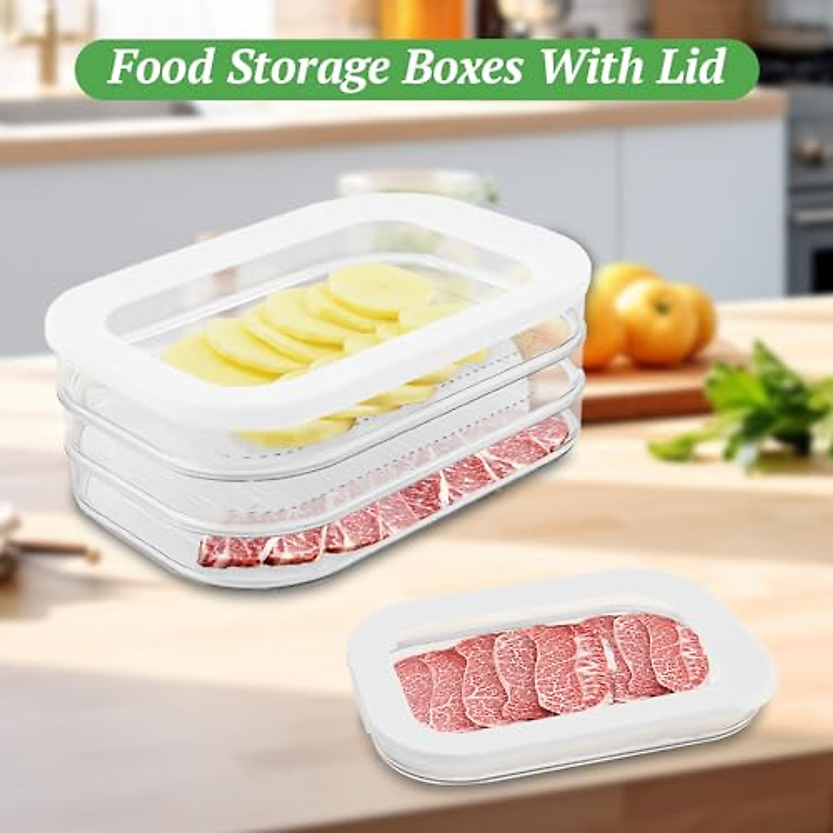Feunu Deli Meat Container for Fridge, 3pcs BPA-Free Rectangular Lidded Box with Flip Top Lid, 18.6oz Each, 5x6 inches