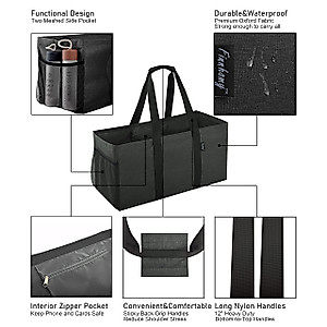Finnhomy 42L Extra Large Utility Tote Bag, Durable Oxford Fabric Storage Bag with Handles and Pockets, Reusable Folding Grocery Bags Totes for Pool Beach Picnic Shopping Laundry, 2 Pack Charcoal Black