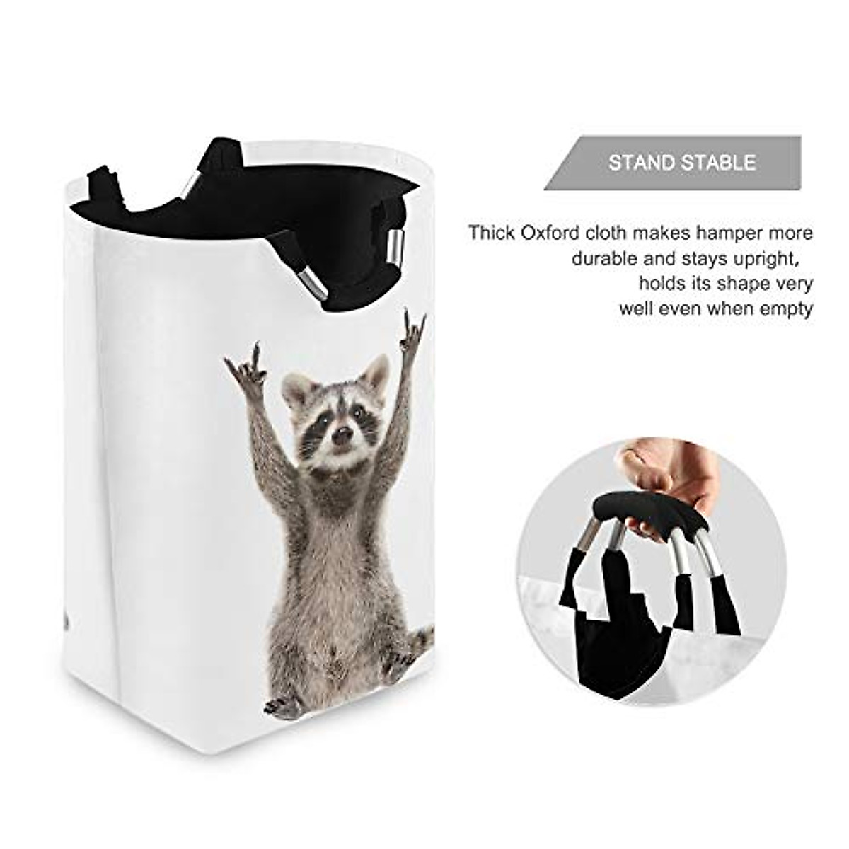 Tarity Funny Rock Raccoon Laundry Hamper 52L Large Laundry Baskets Oxford Collapsible Dirty Clothes Tote Storage Bag with Handles Foldable Washing Basket Bin for Bedroom Bathroom Closet