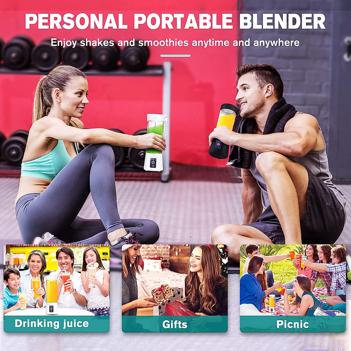 Portable Blender for Shakes and smoothies with Scale, 4000mAh Personal Electric Blender 15.2 oz,150w 6-Blades Blender Bottles, USB Rechargeable Mini Fruit Juicer for Travel, Office, Outdoors