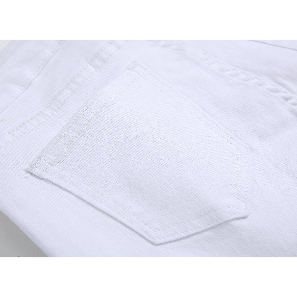 Boy's White Slim Fit Skinny Jeans Ripped Elastic Waist Pants with Zipper for Kids,White,14 Slim