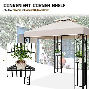 COOS BAY 8x8 Outdoor Patio Gazebo with Corner Shelves, Two-Tiered Soft Top Canopy for Backyard, Lawn, Deck and Garden, Beige