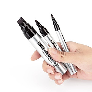 ZEYAR Permanent Markers, Chisel Tip Medium Point, Waterproof & Smear Proof ink, Aluminum Barrel Markers, Quick Drying (6 Black Color)