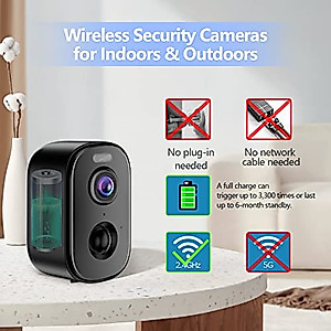Security Cameras Wireless Outdoor 1080P Battery Powered WiFi Cameras Color Night Vision 2-Way Talk Motion Detection Spotlight/Siren for Home Security Cloud/SD Storage Waterproof indoor camera(Black)