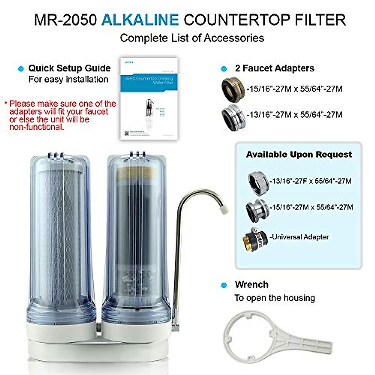 APEX EXPRT MR-2050 Dual Countertop Water Filter, Carbon and Mineral pH Alkaline Water Filter, Easy Install Faucet Water Filter - Reduces Heavy Metals, Bad Taste and Up to 99% of Chlorine - Clear