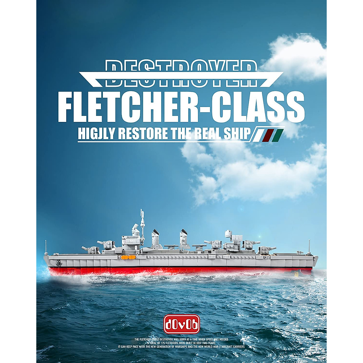 dOvOb Military Fletcher-class Destroyer Model Building Blocks Kit, 1338 Pieces Bricks, STEM Toys for Kits or Adult