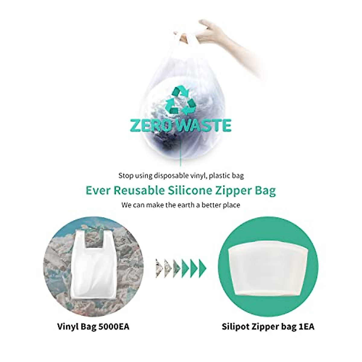 SiliPot Silicone Zipper Bag - Patented 3-Layered Zipper & 100% Platinum Silicone | Standing & Reusable Food Storage Container | Premium Kitchen Utensils (LIME 3P)