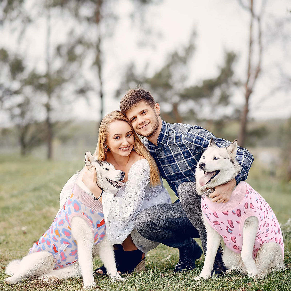 SAWMONG 2 Pack Dog Surgery Recovery Suit, Leopard Recovery Suit for Dogs after Surgery, Dog Spay Surgical Suit for Female Dogs, Dog Onesie Body Suit for Surgery Male Substitute Dog Cone Alternative