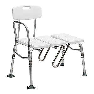Drive Medical Splash Defense Senior Elderly Reversible Hospice Nursing Home Shower Bathtub Transfer Bench with Curtain Guard, White