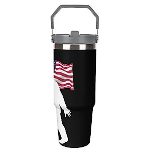 Patriotic America Flag Bigfoot 30 OZ Insulated Tumblers with Handle And Straw Leakproof Vacuum Insulated Stainless Steel Water Bottle for Car Fishing Travel
