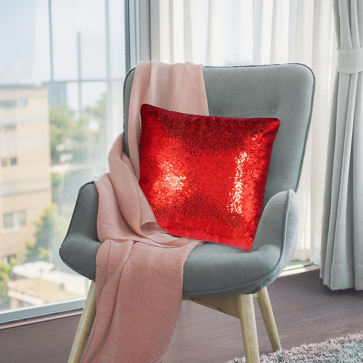 SUMERSHA Sequin Fabric by The Yard - 3 Feet 1 Yard of Red Sparkly Embroidery Sequins Fabric for DIY Sewing, Backdrop, Tablecloth, and Clothing Sewing Projects