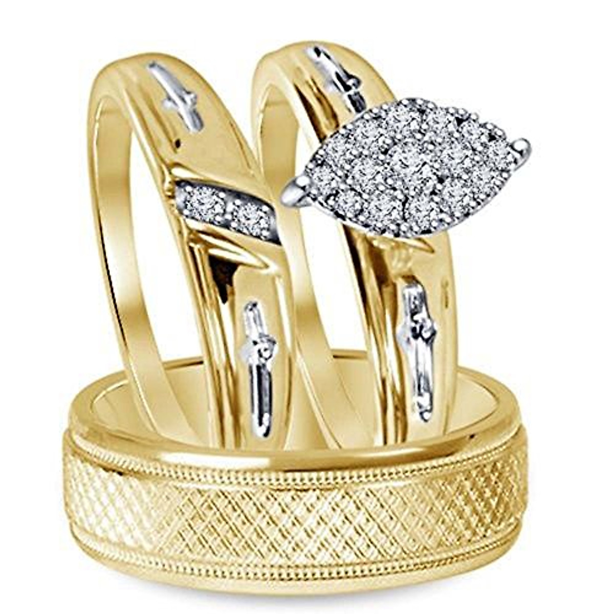 jsjewels 14k Yellow Gold Fn 3/4 Ct 3-Piece Marquise Shape Engagement Trio Ring Wedding Set