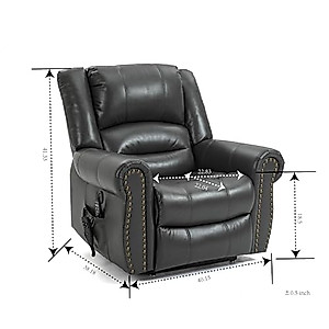 Electric Lift Chair Power Recliner,Reclining Lifting Single Sofa Armchair with Heat and Massage,Heavy Duty Dual Motor Faux Leather Upholstery Lazy Lounge Couch w//USB Ports,Side Pockets&Nailed Decor