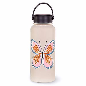 Kate Spade New York Extra Large Insulated Water Bottle, 33 Ounce Stainless Steel Water Bottle with Handle, Double Wall Metal Tumbler with Lid, Garden Butterfly