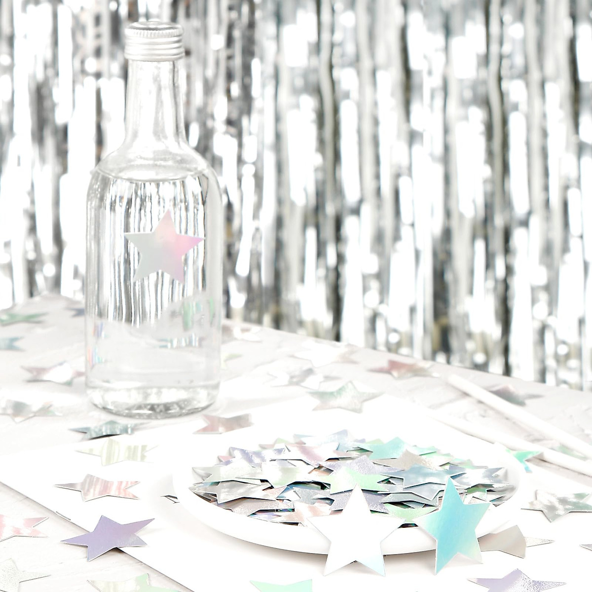 Iridescent Disco-Holographic Party-Decorations Star Confetti - 300pcs Euphoria Rainbow Silver Wedding Birthday Dining Table Centerpiece,Baby Bridal Shower Christmas Decor Lasting Surprise