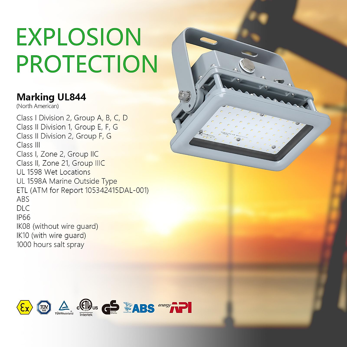 Xapolu LED Explosion Proof Light 60W 8400LM(240W HPS Eqv.), Class I Division II Hazardous Locations Luminaires Industry Lighting 100-277V IP66 Waterproof, UL844 Certified XA2 Series