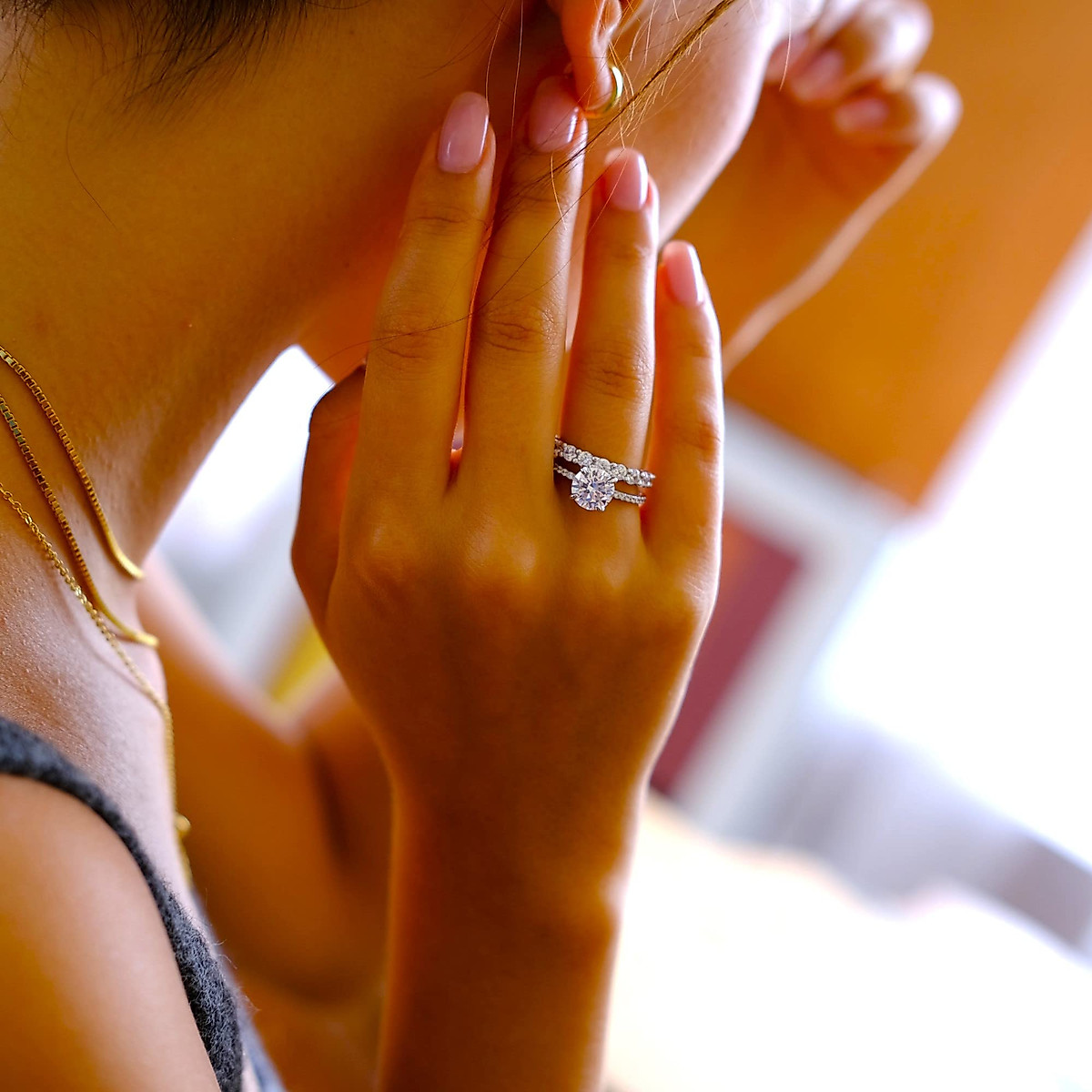 espere 2 Carat Round Cut CZ Micropavé Band Engagement Ring Size 5 | Sterling Silver CZ Wedding Ring | Bridal Anniversary Promise Ring For Her