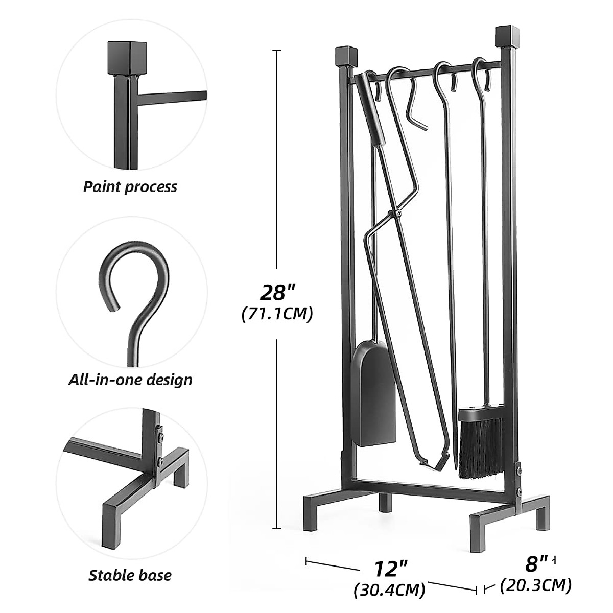 NIERBO 5 Pieces Fireplace Tools Set Strength Wrought Iron Indoor Outdoor Fire Place Toolset Hearth Accessories Kit with Fireplace Brush, Fire Poker, Fireplace Shovel, Firewood Tong