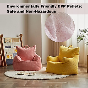 Wayshome Corduroy Bean Bag Chairs for Kids - Pink & Yellow Comfy Toddler Chair with Storage Pockets (Pink)