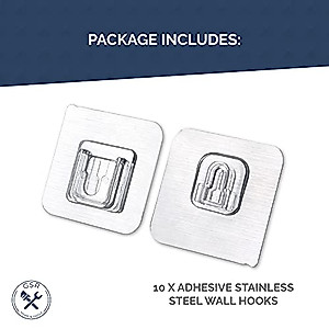 GSR Clear Double-Sided Adhesive Wall Hooks - 10-Piece Mounted Door Hanger Kit - No Drill Sticker Hangers with Suction Cup for Bathroom, Kitchen