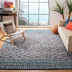 SAFAVIEH Aspen Collection 3' x 5' Blue / Red APN812M Handmade Boho Wool Area Rug