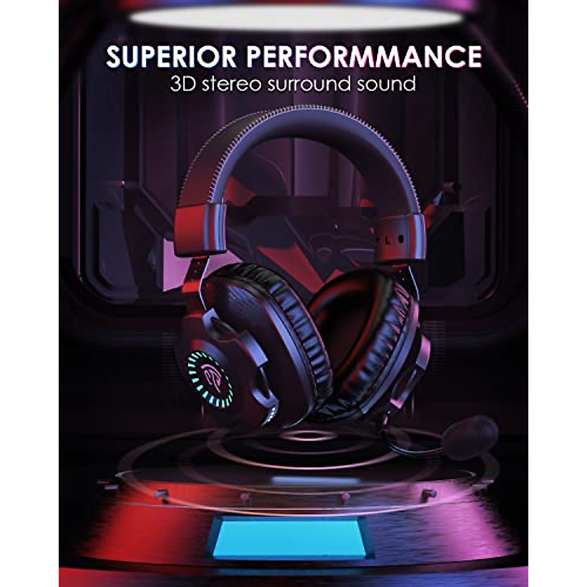EasySMX Wireless Gaming Headset with Detachable Noise Cancelling Microphone, 2.4G Bluetooth & 3.5mm Wired Jack 3 Modes RGB Wireless Gaming Headphones for PS5/PS4/PC, Mac, Switch, Phone