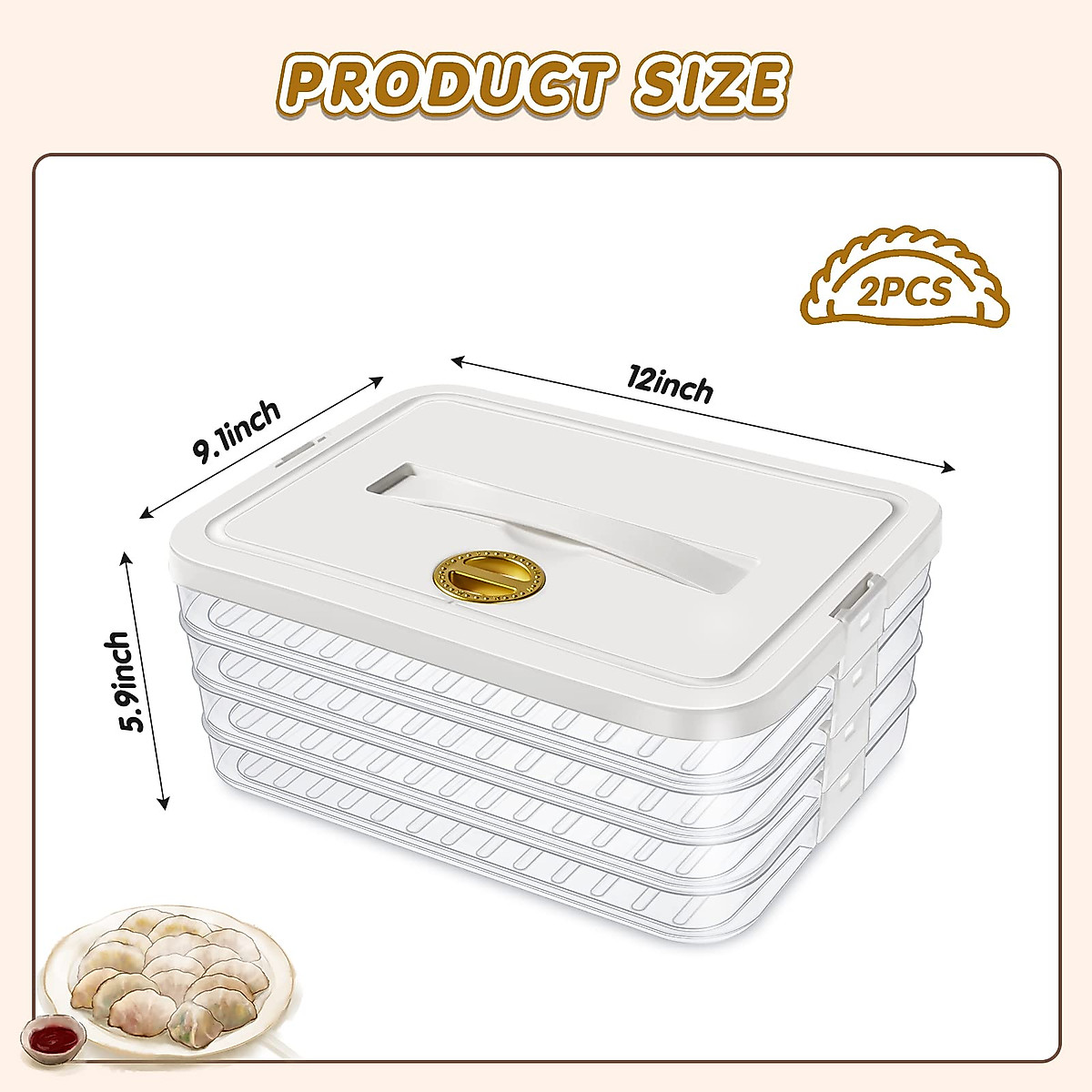Nuanchu 2 Pcs 4 Layer Dumpling Storage Box for Freezer Food Container Refrigerator Dumpling Storage Box Plastic Cookie Storage Container Large Food Container Organizer Stackable Food Containers