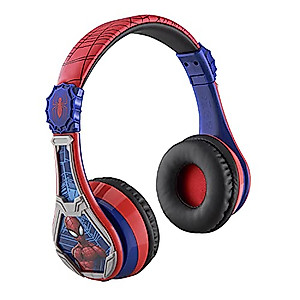 eKids Spiderman Bluetooth Kids Headphones with Microphone, Volume Reduced to Protect Hearing Rechargeable Battery, Adjustable Kids Headband for School Home or Travel
