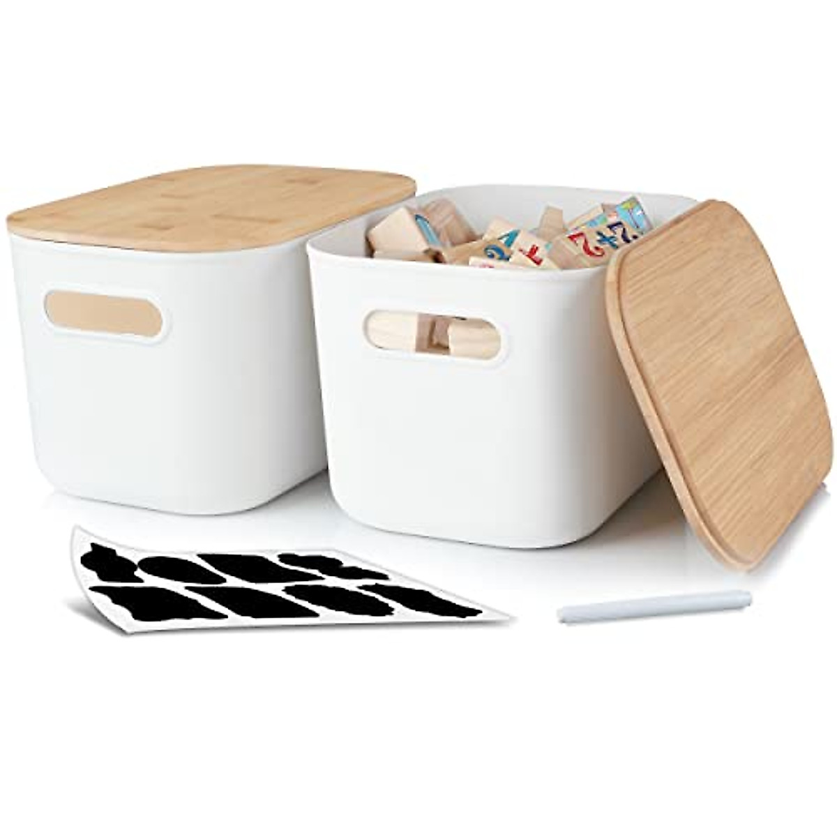 Citylife 2 PCS Storage Bins with Bamboo Lids and 6 PCS 3.2QT Plastic Storage Containers for Organizing Stackable Clear Storage Boxes with Handle