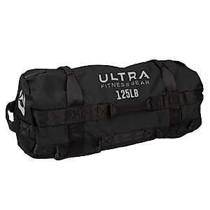Ultra Fitness Workout Exercise Sandbags - Heavy Duty Sand-Bag, Functional Strength Training, Dynamic Load Exercises, WODs, General Fitness and Military Conditioning (Large 50-125lbs, Black)