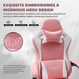 YAMOBO Gaming Chair with Footrest, Ergonomic Computer Gaming Chair with Massage Lumbar Support, High Back PC Gamer Chair for Adults with Linkage Armrests, Reclining Big and Tall Gaming Chair, Pink