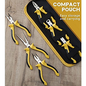 DOWELL 6-piece Mini Pliers Set Needle Nose Diagonal Long Nose Bent Nose End Cutting and Linesman for Making Crafts Repairing Electronic Devices with Pouch