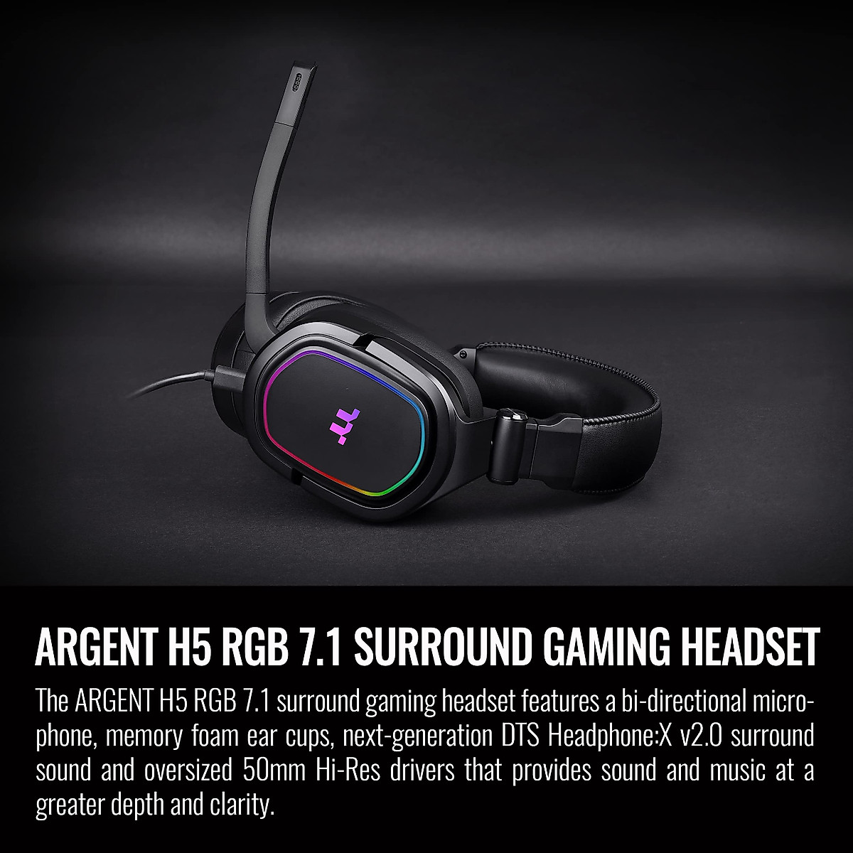 Thermaltake Argent H5 RGB 7.1 Surround Gaming Headset, 50mm Hi-Res Drivers, Compatible with PC, Xbox One, PS4, Mac, Mobile and Nintendo Switch, Black, GHT-THF-DIECBK-31