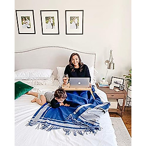 State Cashmere Reversible Throw Blanket with Fringes - Ultra Soft Accent Blanket for Couch, Sofa & Bed - Made with Merino Wool & Cashmere Sourced from Inner Mongolia - (Navy/Heather Grey, 70"x50")