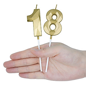 80th Birthday Candles for Cake, Gold Number 80 3D Diamond Shaped Candle Birthday Decorations Party Supplies for Women or Men