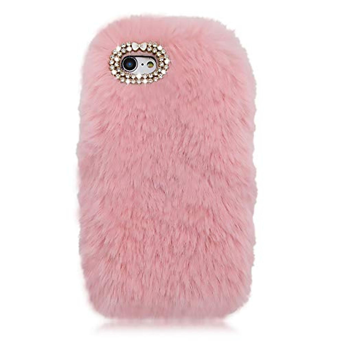 Fluffy Rabbit Fur Case for iPod Touch 7 / iPod Touch 6 / iPod Touch 5, Girlyard Cute Bling Diamond Rhinestone Handmade Furry Warm Faux Bunny Hair Soft Plush Shockproof Cover for Women Girls - Pink