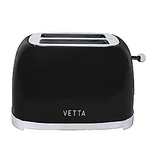VETTA 2-Slice Extra-Wide-Slot Retro Toaster with Defrost, Bagel, and Cancel Functions, 6 Shade Settings, Self-Centering for Even Cooking and Removable Crumb Tray, Stainless Steel in Black (Black)