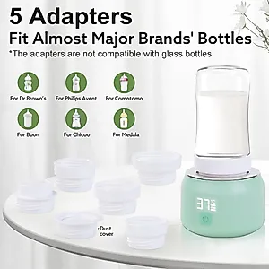 Bufims Portable Bottle Warmer, Fast Heating Travel-Friendly Leak-Proof Cordless Milk Warmer, with 5 Adapters for All Bottles