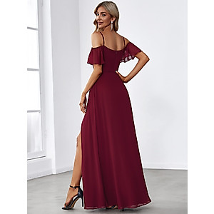 Ever-Pretty Women's Formal Dresses Off Shoulder Short Sleeve Split A-Line Floor Length Bridesmaid Dresses Burgundy US20