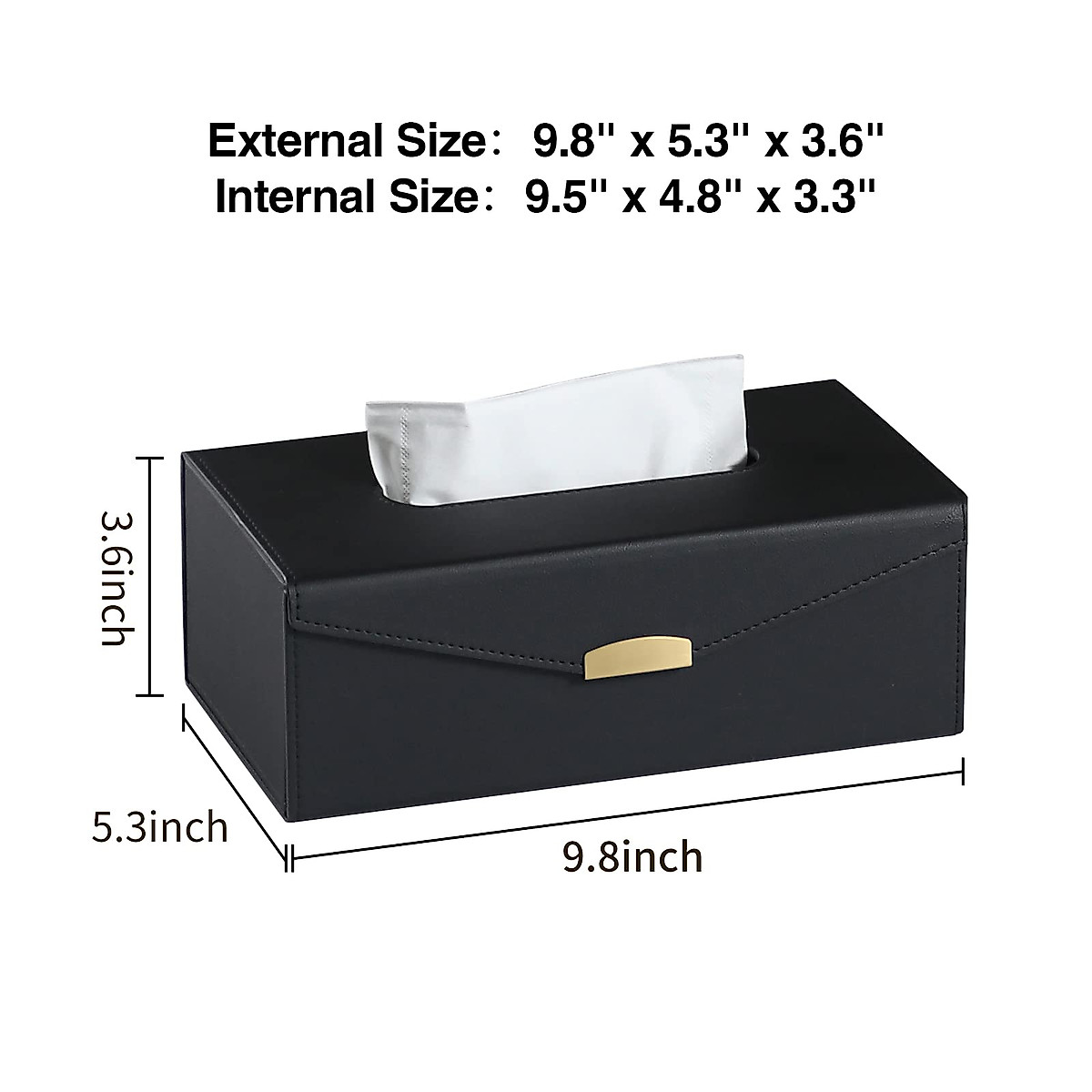 MEIBOOCH Foldable Tissue Box Cover Rectangular Leather Tissue Box Holder with Magnetic Closure (3.6 inches high, Black)
