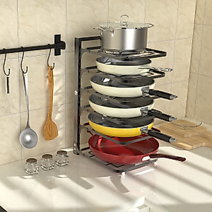 Auroglint 6-Tier Adjustable Pan Organizer, Pot and Pan Organizer for Cabinet, Premium Kitchen Organization & Storage Shelves, Pot Lid Organizer (BLACK)