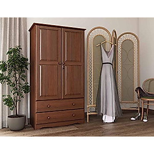 Palace Imports 100% Solid Wood Smart Wardrobe/Armoire/Closet, Mocha Color, 40" W x 72" H x 21" D, 1 Clothing Rods, 1 Lock, 2 Drawers Included