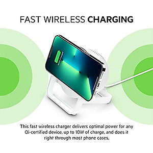 Belkin Quick Charge Wireless Charger + Bluetooth Speaker - Qi-Certified Charger Stand for iPhone, Samsung Galaxy & More - Charge While Listening to Music, Streaming Videos, & Video Calling - White